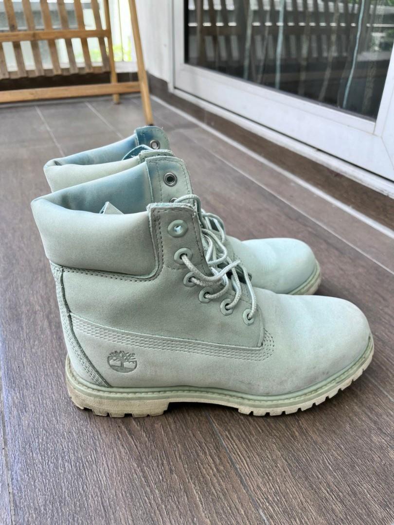 Pastel green Timberland waterproof boots, Women's Fashion, Footwear ...