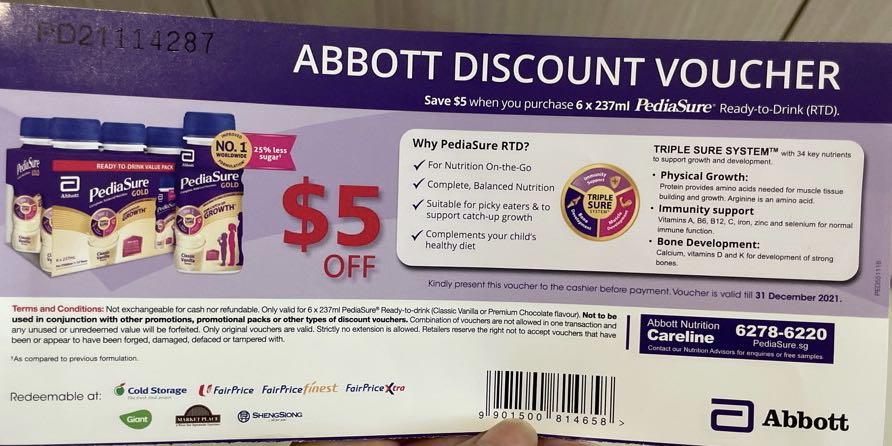 Pediasure RTD voucher $5off, Babies & Kids, Nursing & Feeding, Weaning ...
