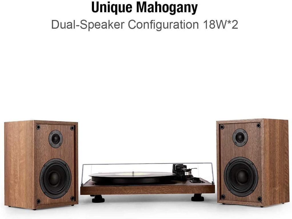 1 BY ONE Wireless Turntable HiFi System with 36 Watt Bookshelf Speakers ...