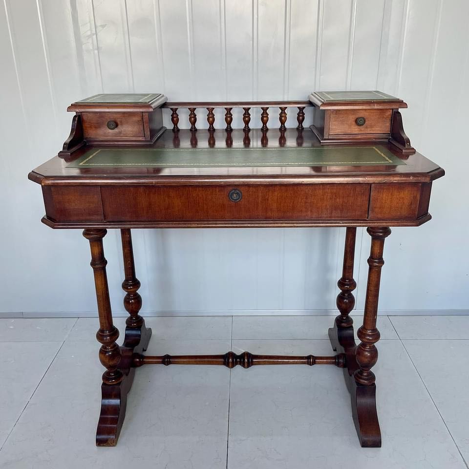 Antique study table with green leather top, Furniture & Home Living ...