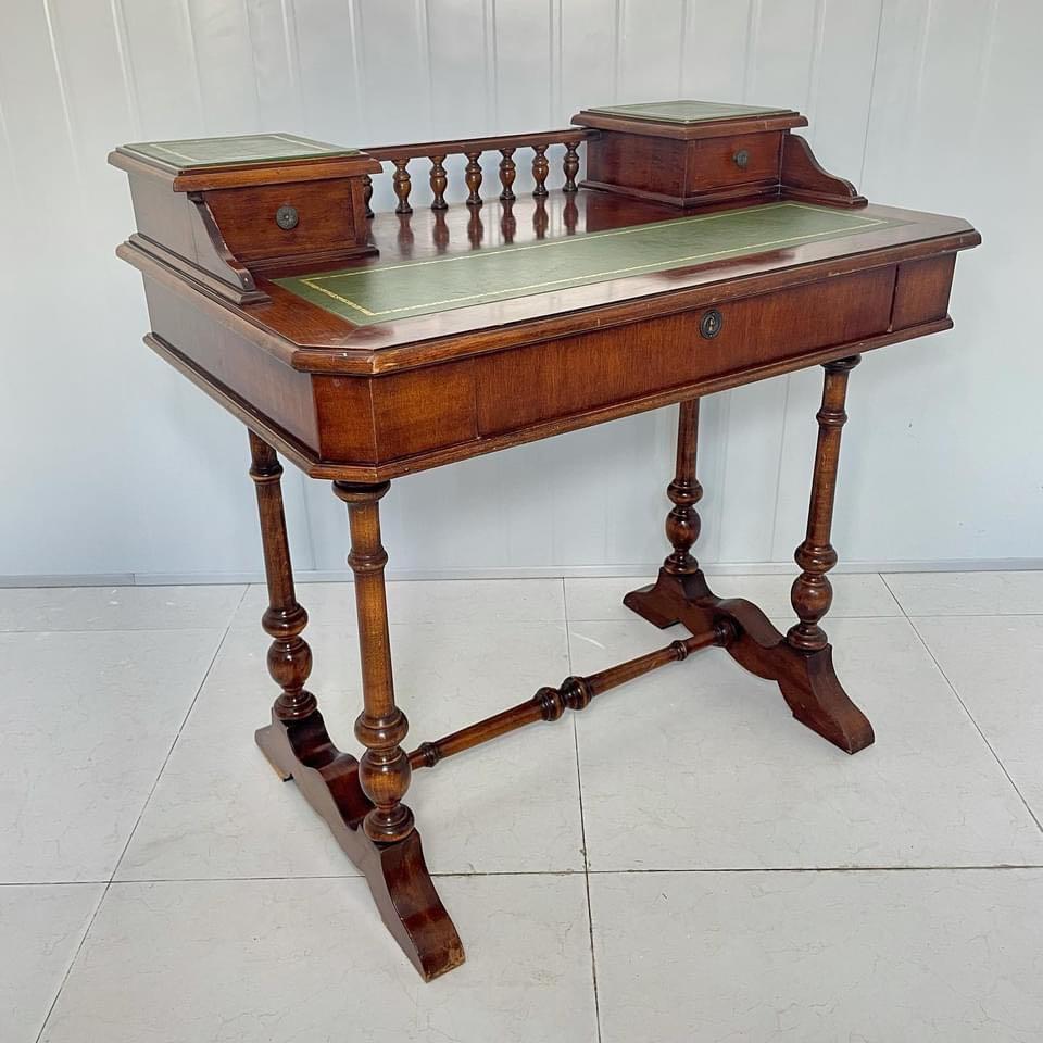 Antique study table with green leather top, Furniture & Home Living ...