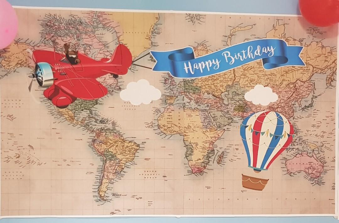 Birthday Banner World Map, Furniture & Home Living, Home Decor, Wall ...