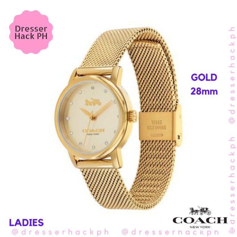 COACH Gold Mesh Strap Watch 28mm, Women's Fashion, Watches ...