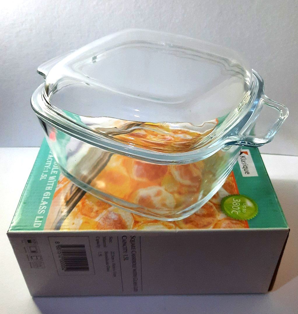 Glass food container/casserole with lid cover- 1.5 L capacity ...