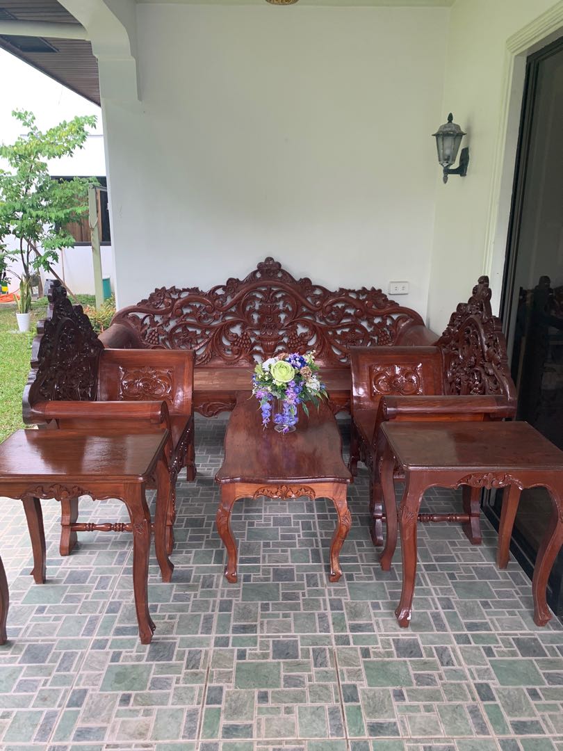 Sala set - loving room set narra wood, Furniture & Home Living ...