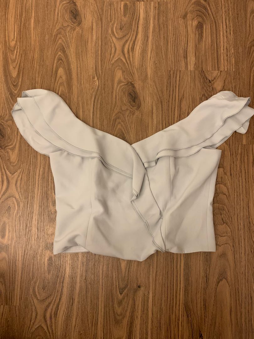 LOVEBONITO baby blue off shoulder flutter top, Women's Fashion, Tops ...