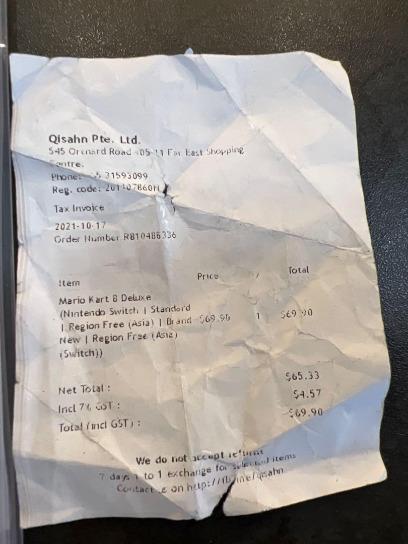 mariokart 8 deluxe (receipt), Video Gaming, Video Games, Nintendo on ...
