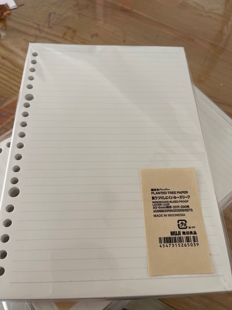 Muji wirebound bleed proof loose leaf paper A5, Hobbies & Toys ...