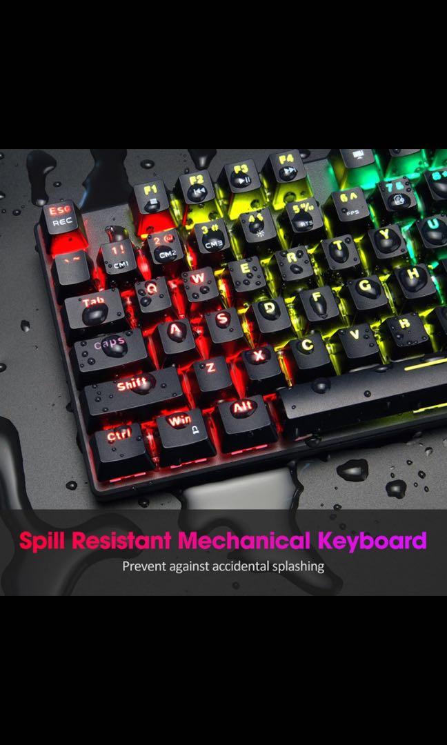 PICTEK PC244 Wired Gaming Keyboard Mechanical keyboard RGB LED Backlit USB Blue Switch 87 Keys ...