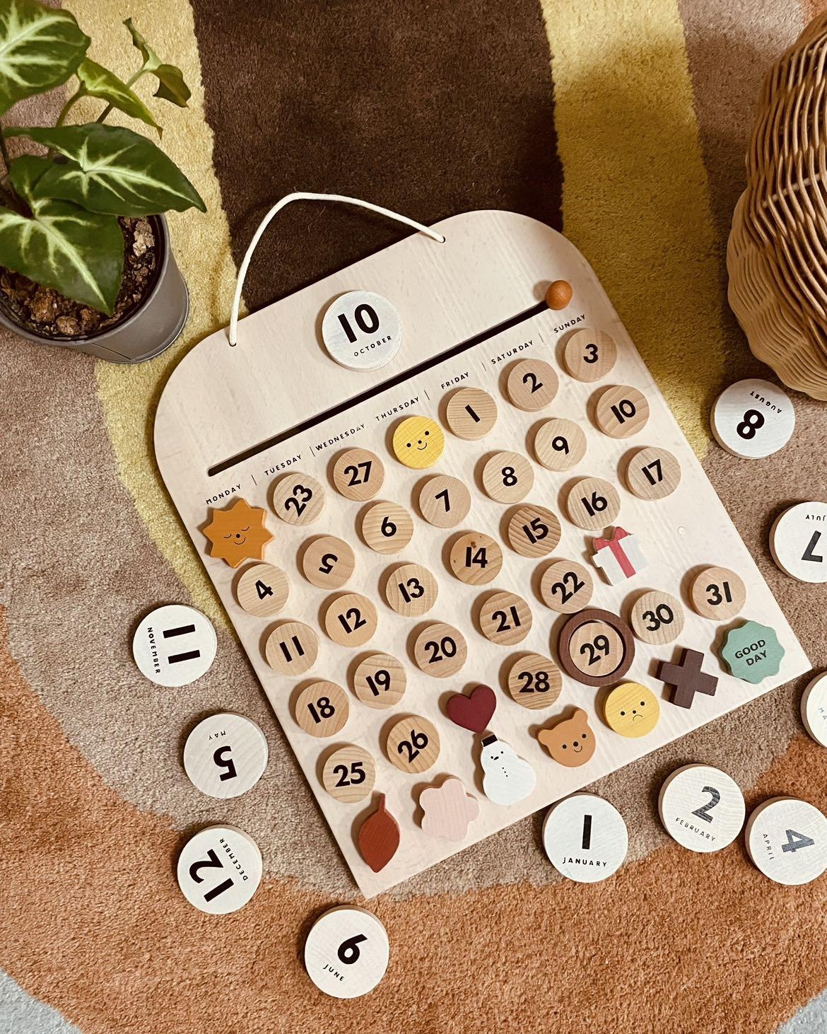 Pixkids Montessori Children Natural Wooden Toy Calendar with Weather ...