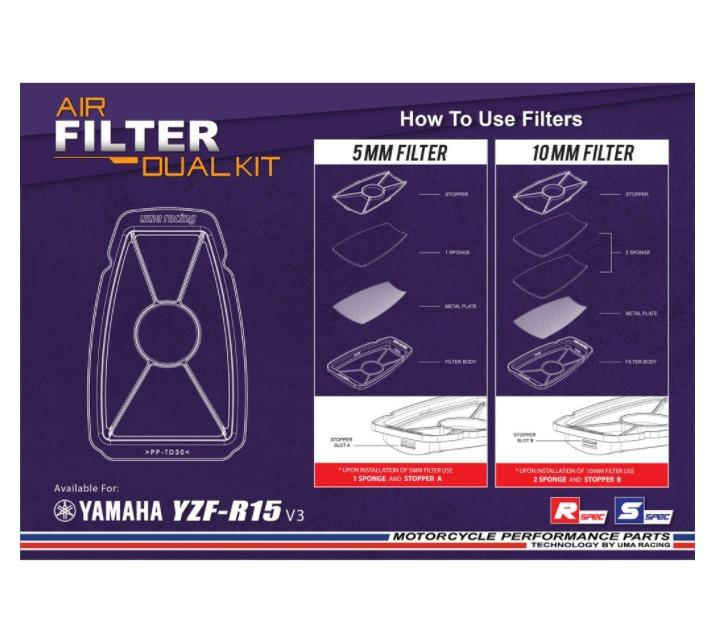 R15 V3 / MT15 / XSR155 Uma Racing Air Filter Dual Kit, Motorcycles ...