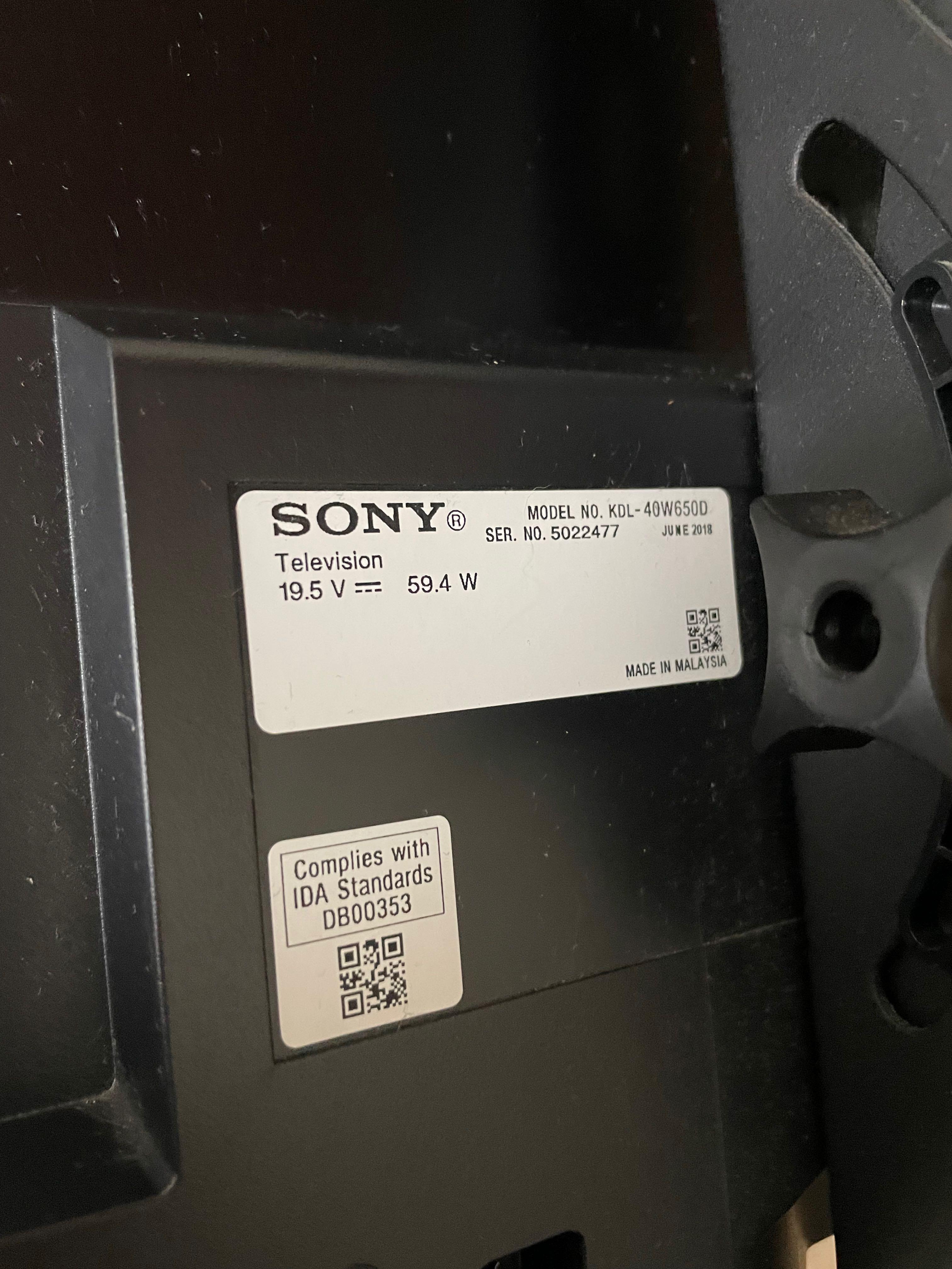 Sony 40" Bravia Smart LED TV KDL 40W650D (No stand legs), TV & Home ...