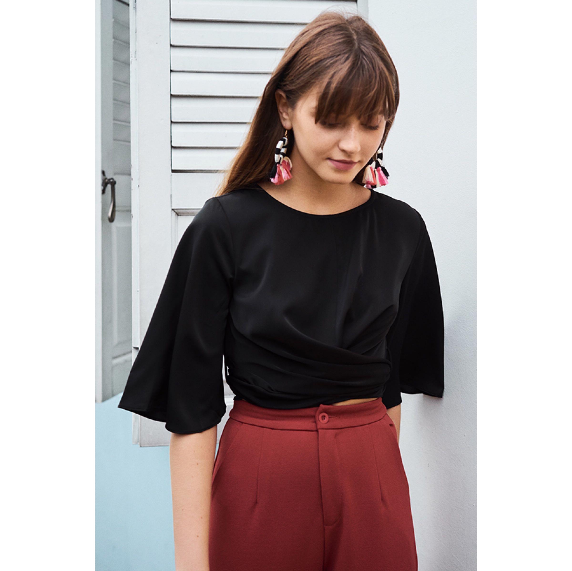TCL Danisa Sash Top - Black, Women's Fashion, Tops, Blouses on Carousell