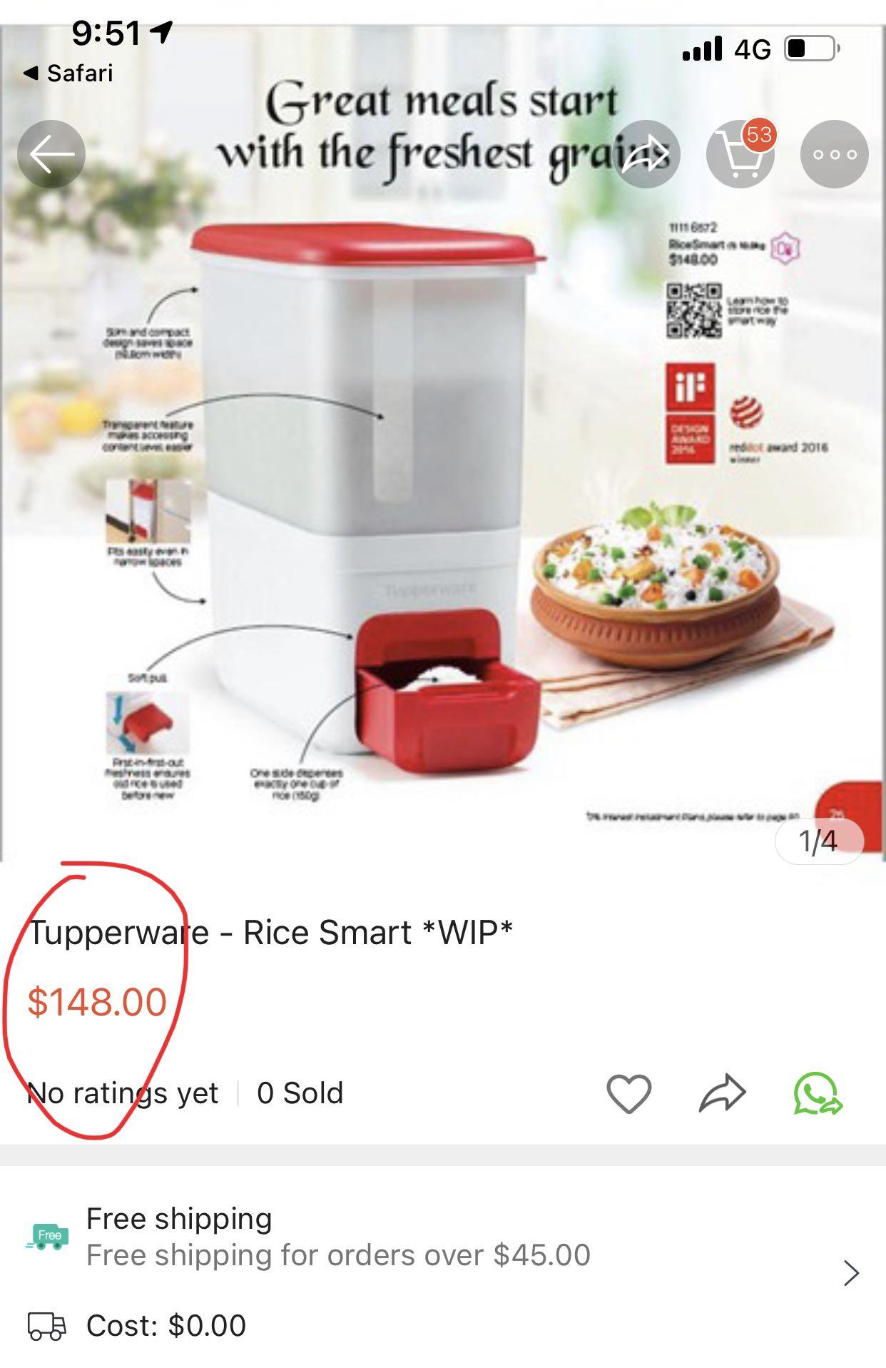Tupperware Rice Smart / Up to 10kg Rice / RiceSmart Rice Dispenser ...