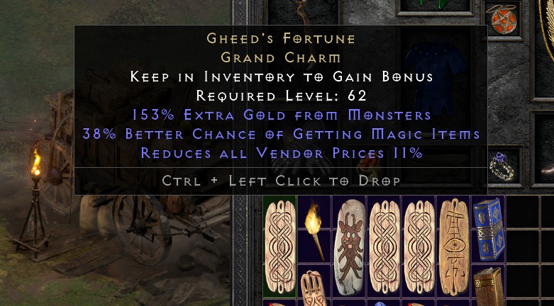 38%mf Gheeds Unique Charm: Diablo 2 Resurrected, Video Gaming, Gaming ...