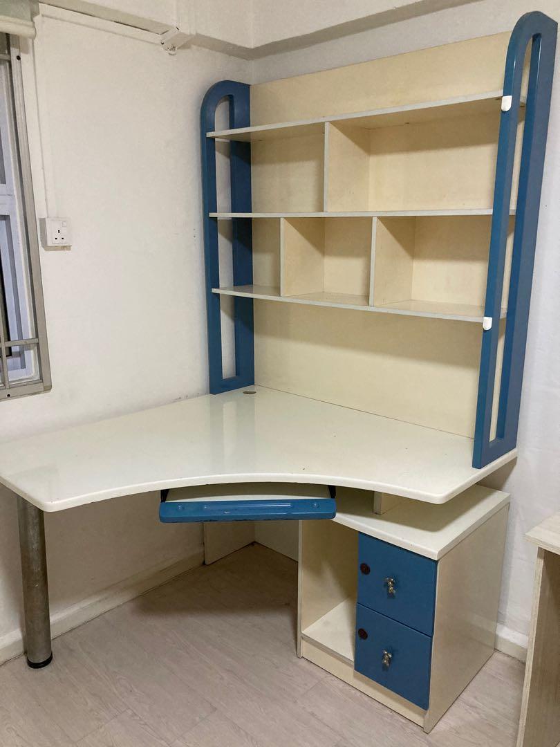 Corner study desk with book shelves, Furniture & Home Living, Furniture ...