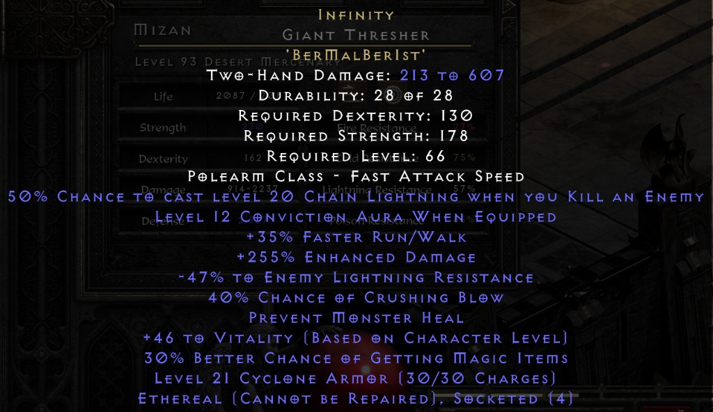 D2R Eth Giant Thresher Infinity [Diablo 2 Resurrected], Video Gaming ...