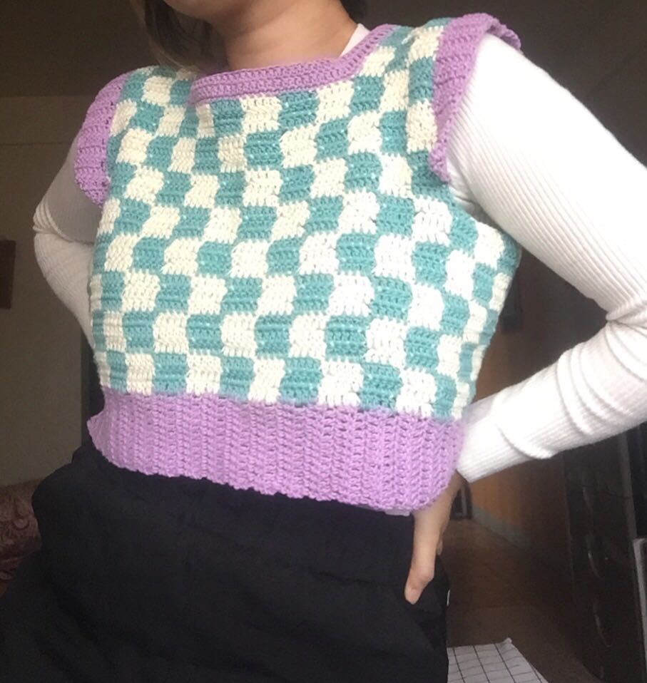 Handmade Crochet Checkerboard Vest, Women's Fashion, Tops, Others Tops ...