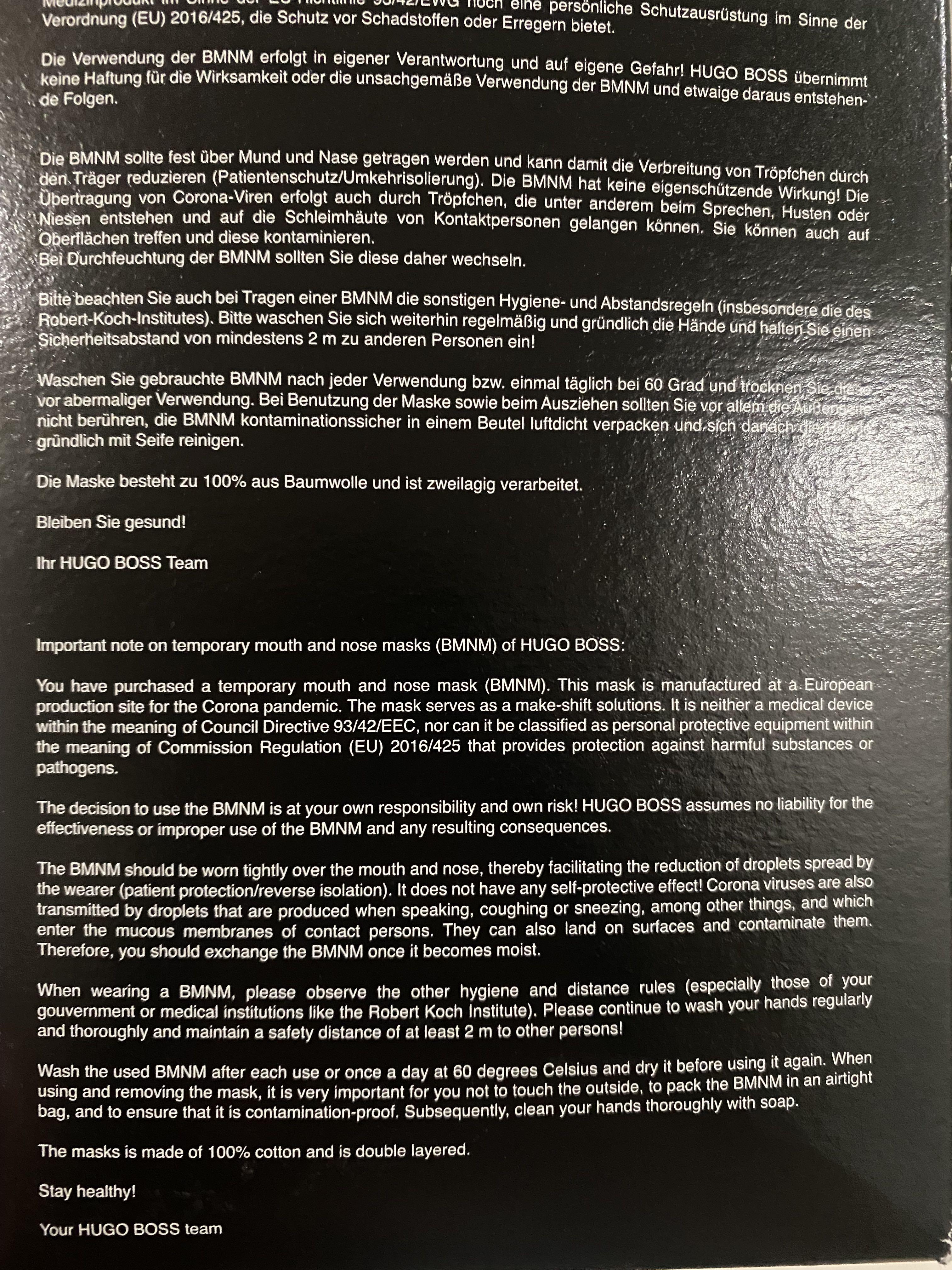 Hugo Boss Face Mask, Health & Nutrition, Face Masks & Face Shields on ...