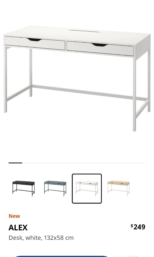 IKEA White Office Desk With Drawer (132 X 58cm) ALEX, Furniture & Home ...