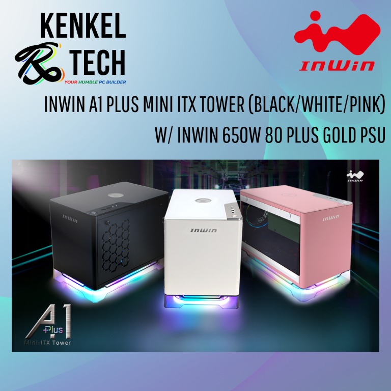 InWin A1 Plus Mini ITX Tower (Black/White/Pink) 650W Gold Plus PSU ...