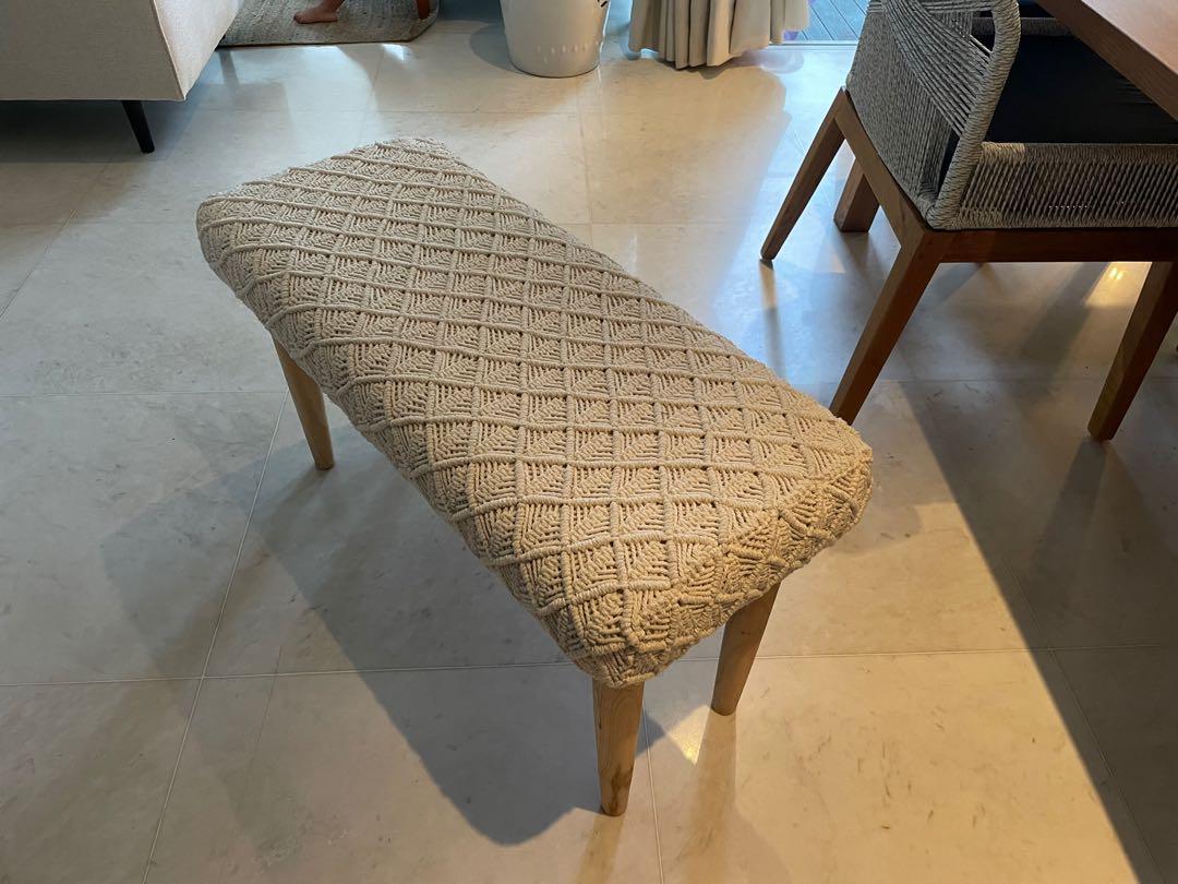 Macrame dining bench seat with wood frame and legs, Furniture & Home ...