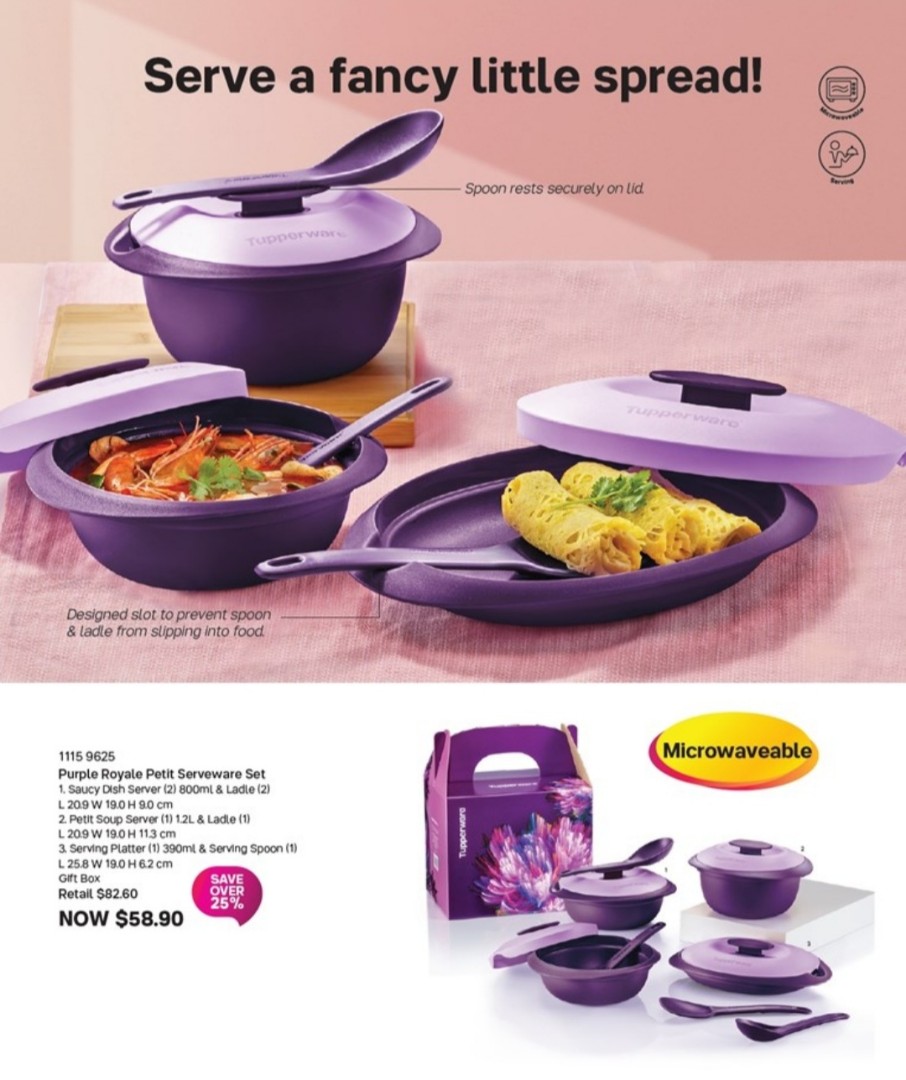 Tupperware Purple Royale Serveware Set, Furniture & Home Living ...