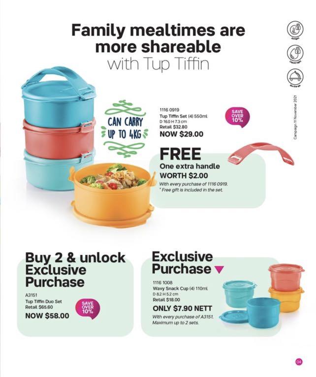 Tupperware Tup Tiffin Set (4) 550ml, Furniture & Home Living ...