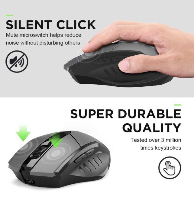 Bluetooth Mouse, Inphic Rechargeable Wireless Mouse Multi-Device (Tri-Mode:BT 5.0/4.0+2.4Ghz ...