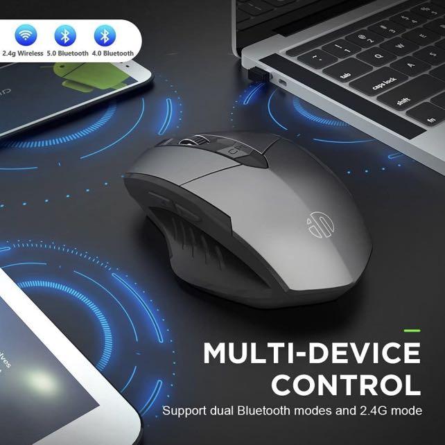 Bluetooth Mouse, Inphic Rechargeable Wireless Mouse Multi-Device (Tri-Mode:BT 5.0/4.0+2.4Ghz ...