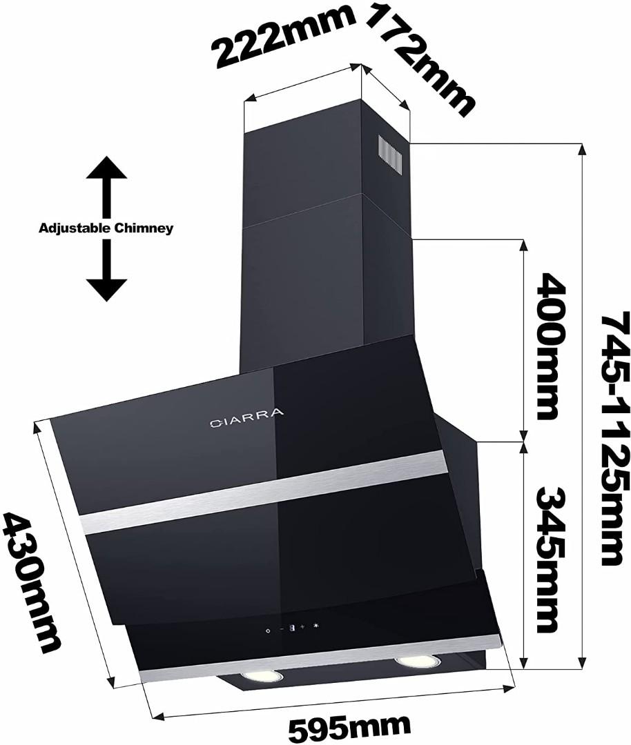 CIARRA CBCB6736N Class A 750m³/h Touch Control Angled Cooker Hood 60cm ...