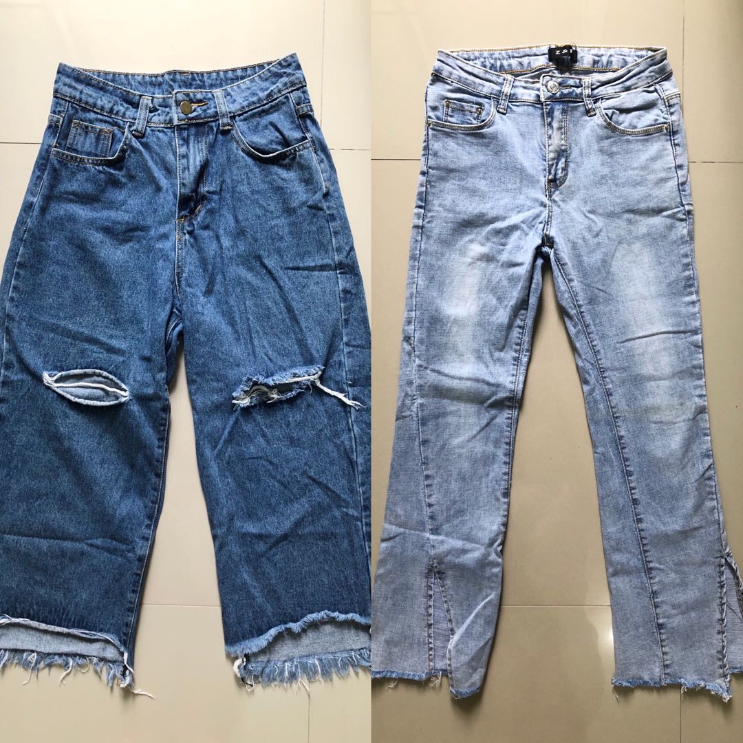 Denim squarepants, Women's Fashion, Bottoms, Jeans on Carousell
