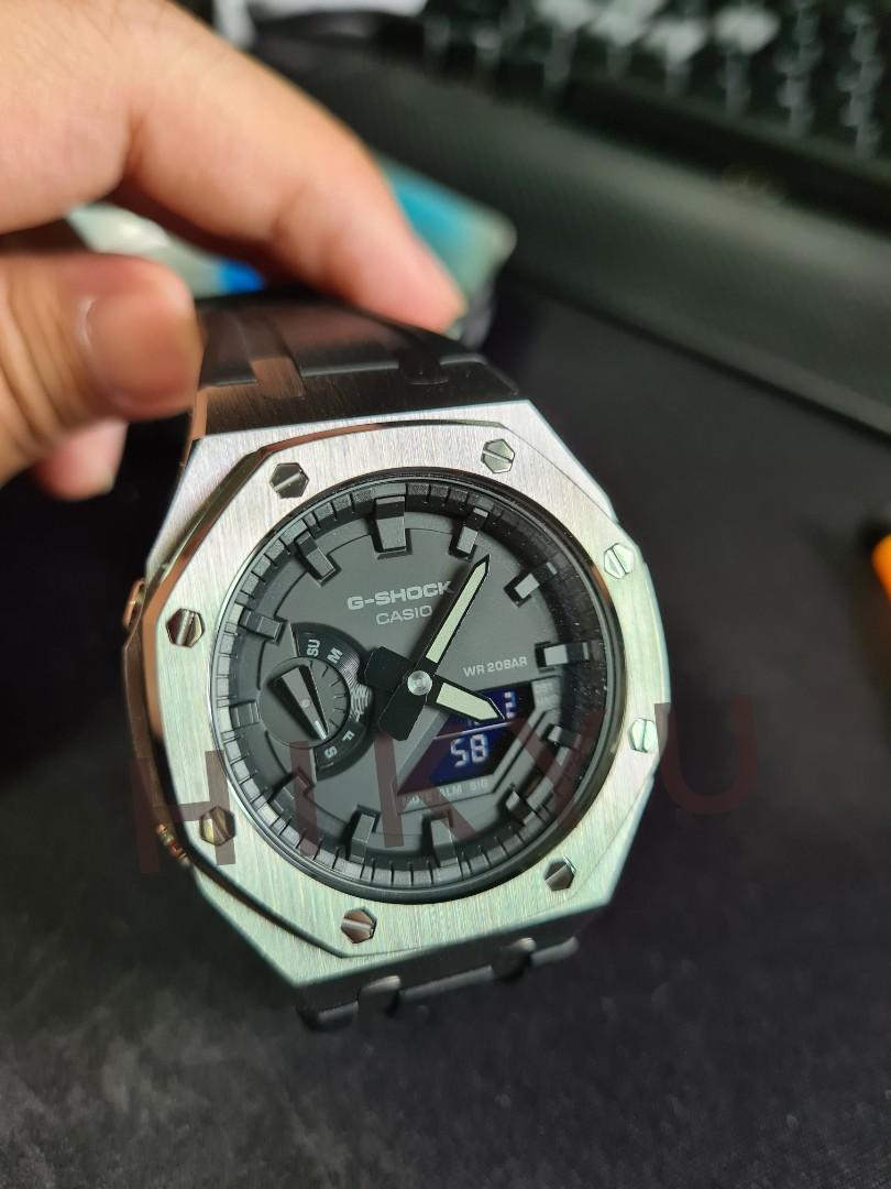 Custom Gshock GA2100 AP Gunmetal Casio Oak Casioak Black Stealth Metal ...