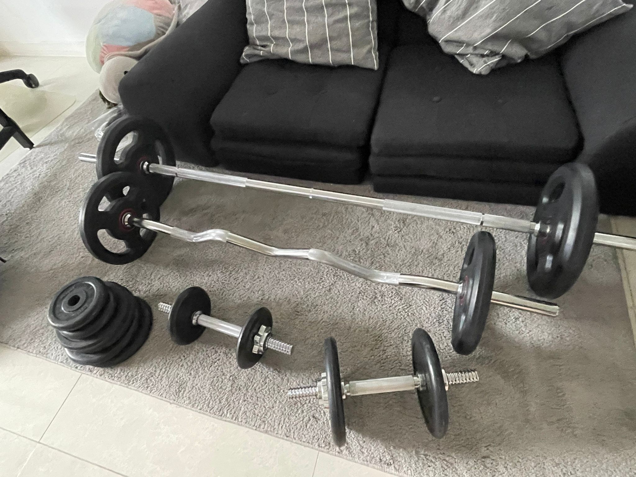 Home gym weights, dumbbell and bar set, Sports Equipment, Exercise ...