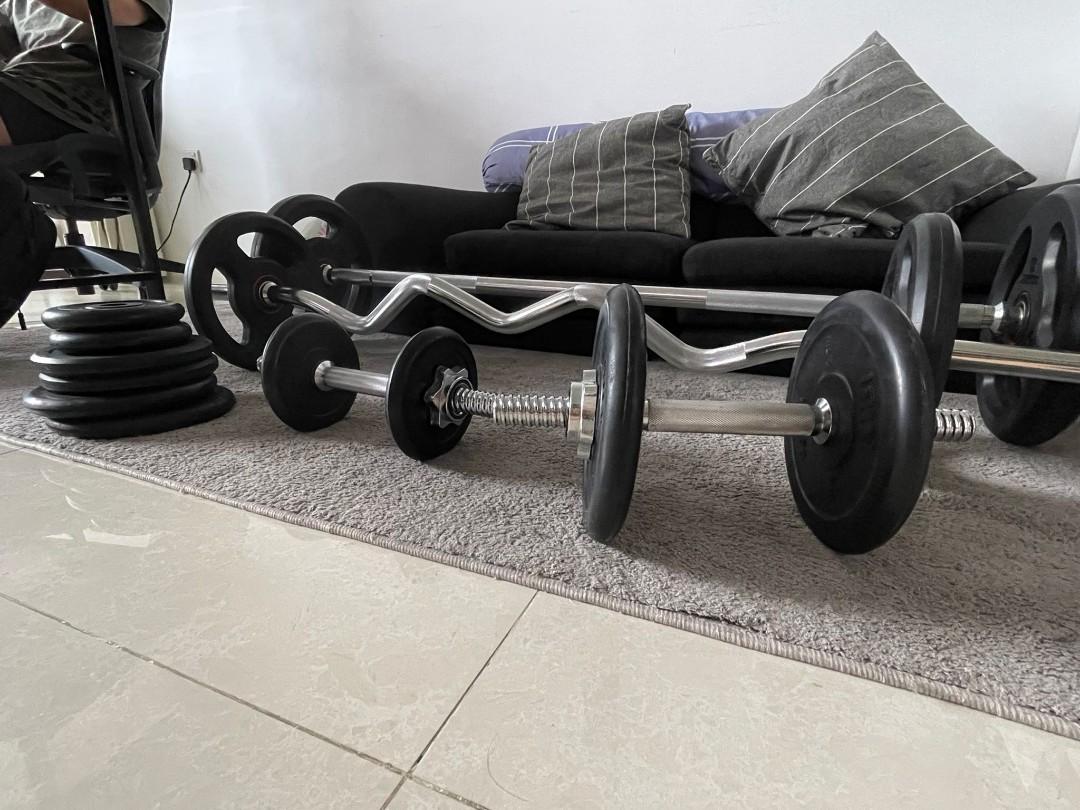 Home gym weights, dumbbell and bar set, Sports Equipment, Exercise ...