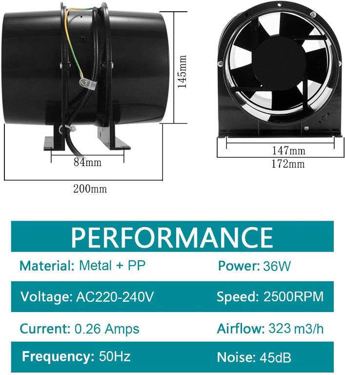 Inline Extractor Fan, HG POWER Quiet Axial Duct Fan Mixed Flow ...