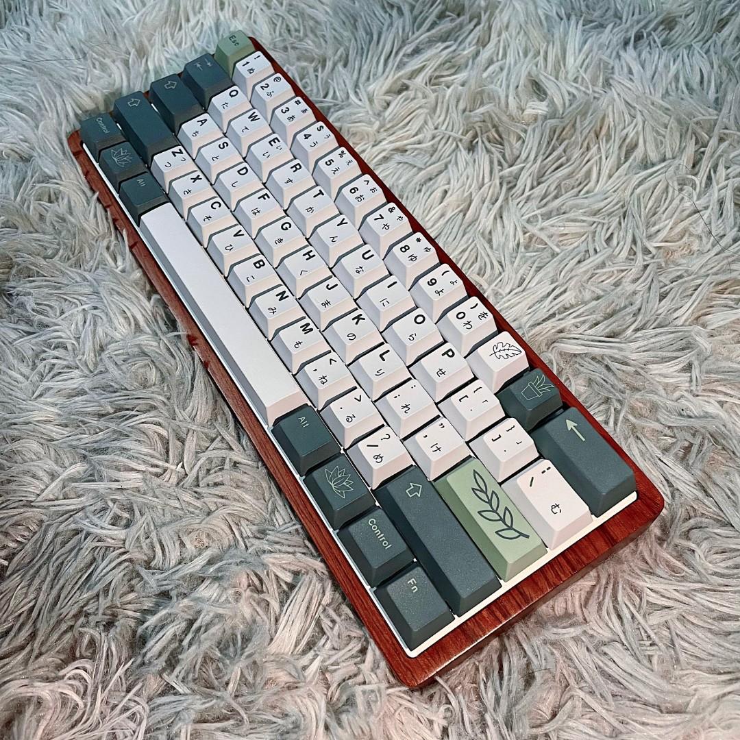 Keyboard Wood Casing X Botanical Themed PBT Keycap Custom Mechanical Keyboard W Akko Matcha
