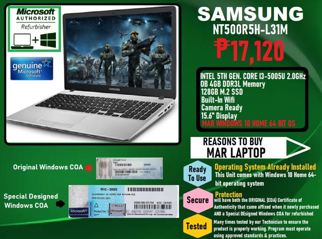 Pre-Owned LAPTOP SAMSUNG NT500R5H-L31M (BLACK INTEL 5'th Gen. CORE I3-5005U 2.0GHz/ THIN)with ...