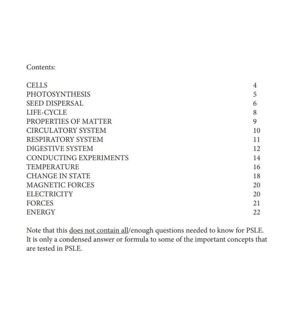 PSLE Science Revision Notes - by 8 Year PSLE Tutor, Hobbies & Toys ...