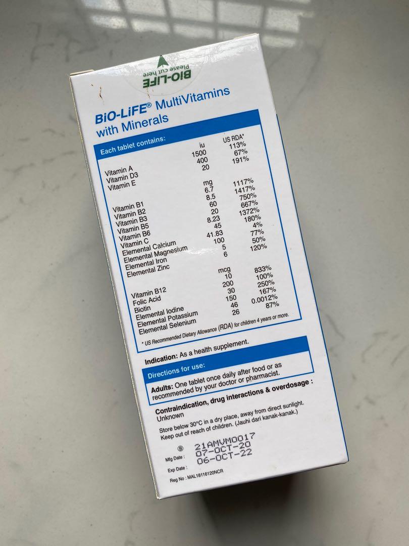 Biolife Multivitamins and Mineral 100s, Health & Nutrition, Health ...