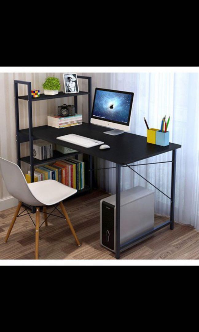 Black Study Table with Shelves, Furniture & Home Living, Furniture ...