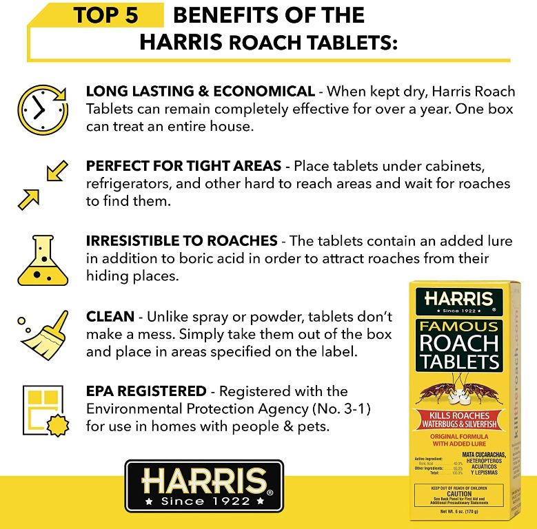 Harris Famous Roach Cockroach Tablet With Added Lure 6oz (145 Tablets ...