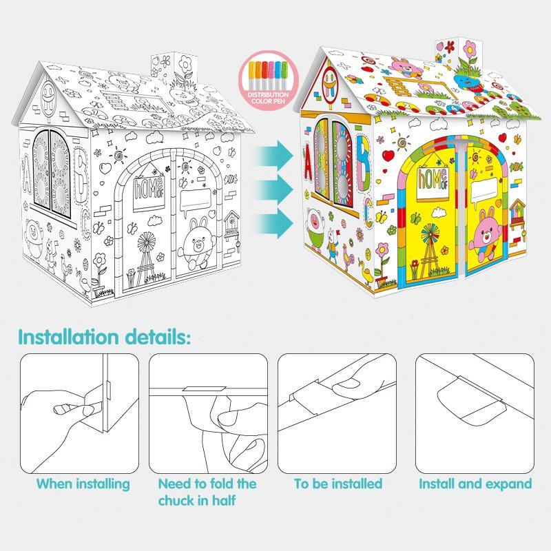 DIY cardboard Playhouse Colouring doodle house painting family activity ...