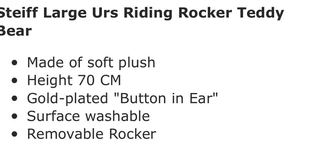 Steiff urs rocking bear, Babies & Kids, Infant Playtime on Carousell