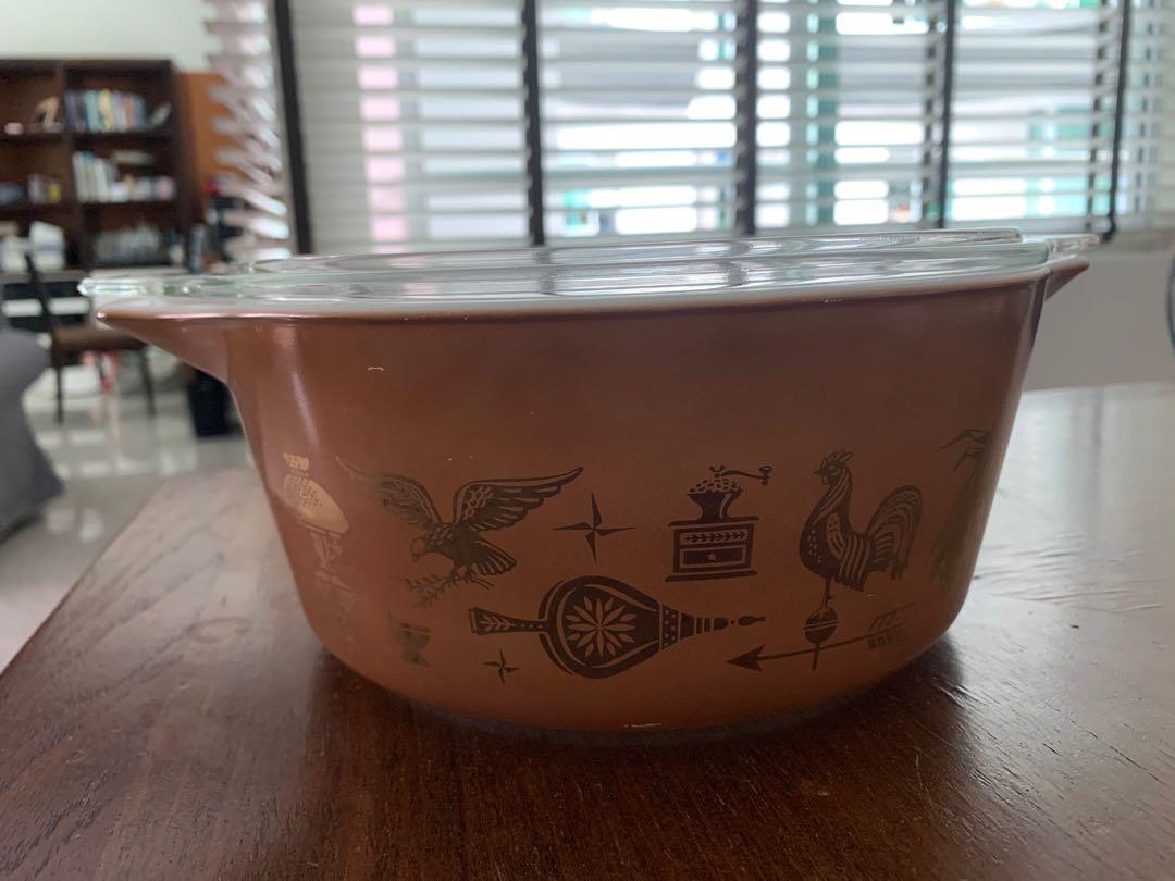 Vintage Pyrex Rooster Casserole Dish with lid, Gold on Brown from 1960s ...