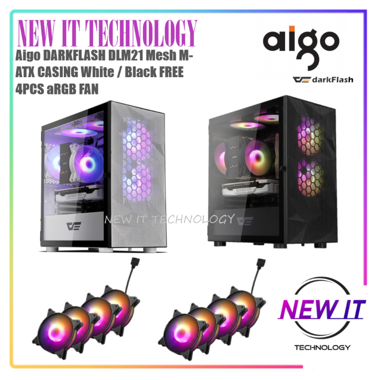 AIGO DARKFLASH DLM21 DLM 21 MESH ARGB (WHITE & BLACK) MATX CHASSIS ...