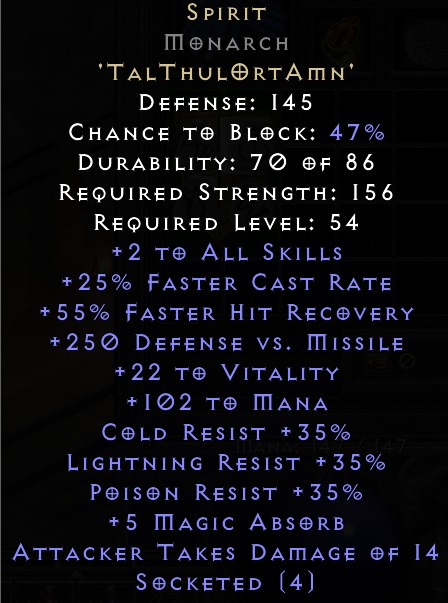 Diablo 2 Resurrected D2R Spirit Monarch, Gold, Runes and other items ...