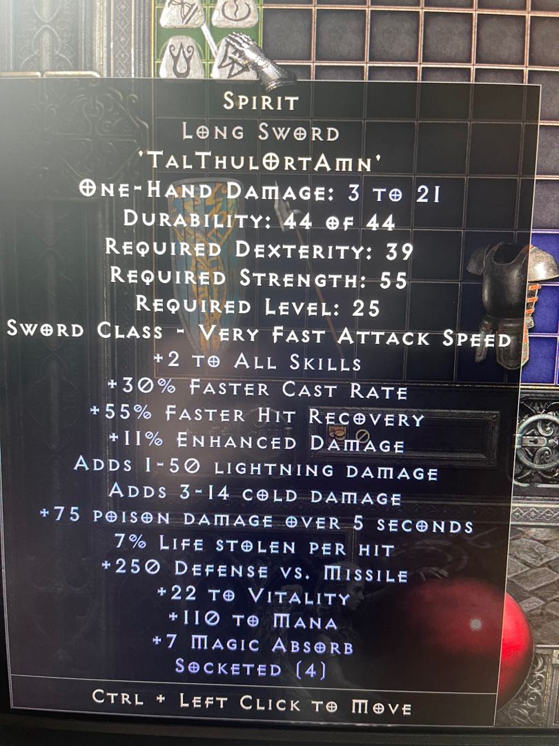 Diablo 2 Resurrected D2R Spirit Long Sword, Video Gaming, Gaming ...