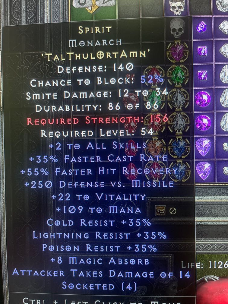 Diablo 2 Resurrected Spirit Monarch Shield 35% FCR, Video Gaming ...