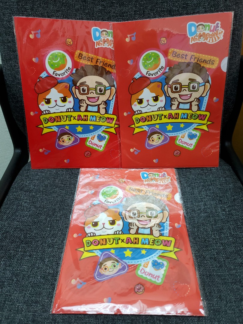 Donut & Ah Meow A4 File 文件夾 2個, 興趣及遊戲, 手作＆自家設計, 文具 - Carousell